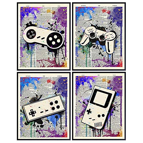 Remote Control Wall Art Set - Gaming Graffiti Decor - Gift for Gamers, Xbox, PS4, Playstation, Video Game, Arcade Fan, Men, Teens - Urban Street Art Poster - Game Room, Dorm, Bar, Boys Room, Bedroom