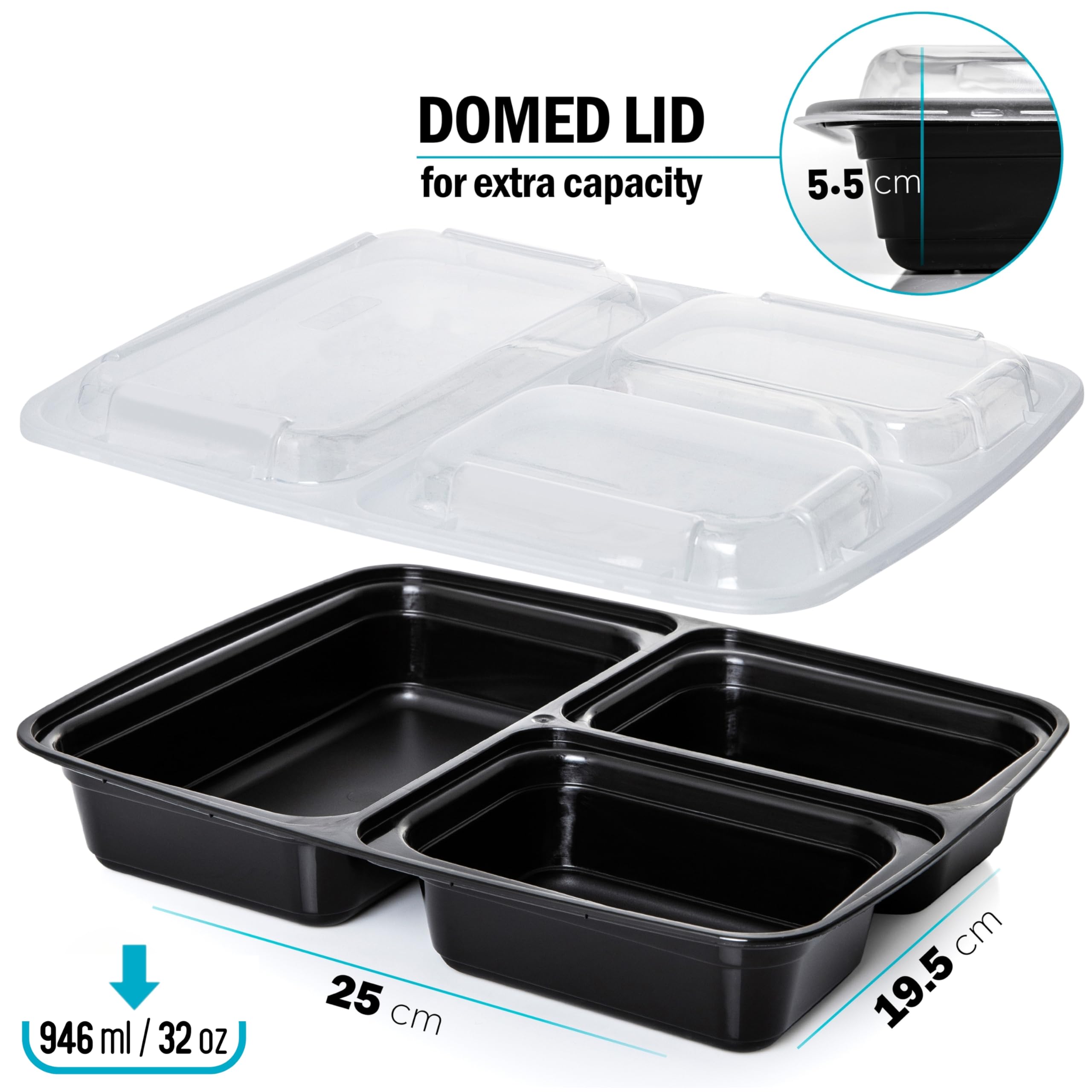 Igluu Meal Prep Containers [10 pack] 3 Compartment with Airtight Lids - Plastic Food Storage Bento Box - BPA Free - Reusable Lunch Boxes - Microwavable, Freezer and Dishwasher Safe (32 oz)