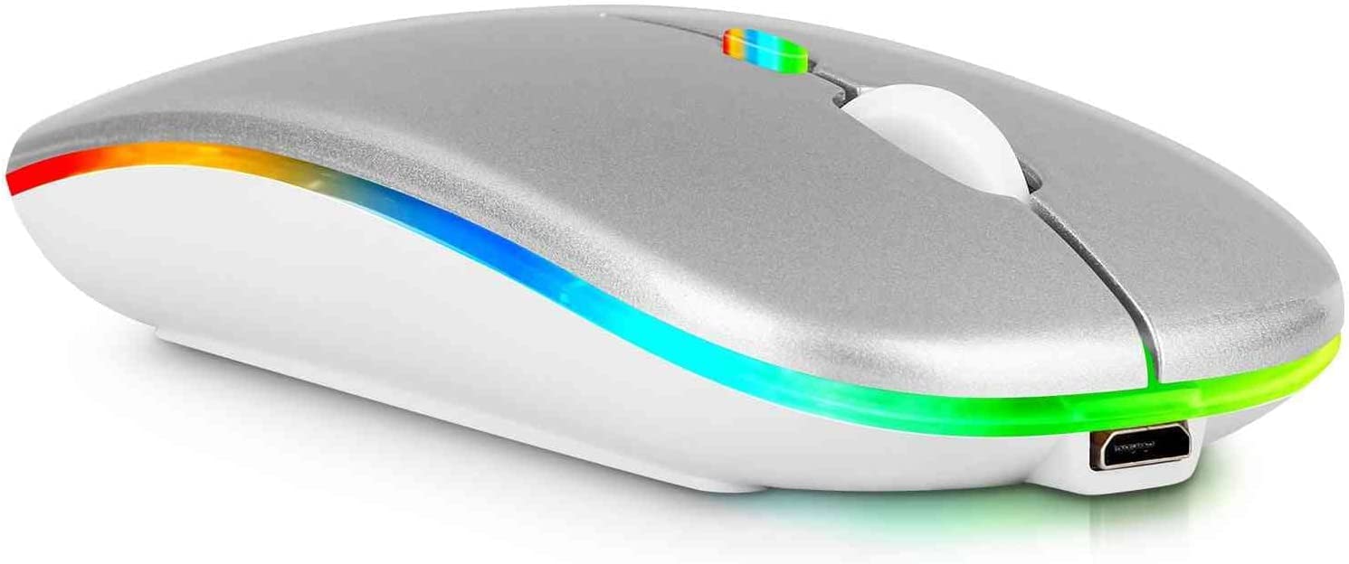 UrbanX Bluetooth Rechargeable Mouse for Lenovo IdeaPad 5 Laptop Bluetooth Wireless Mouse Designed for Laptop/PC/Mac/iPad pro/Computer/Tablet/Android RGB LED Silver