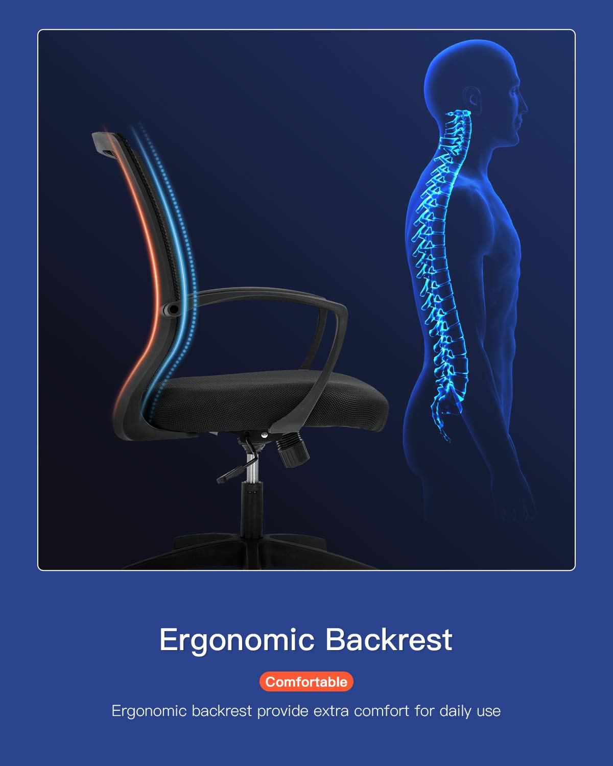 OffiClever Mesh Backrest Wheels Ergonomic Lumbar Support and Fully Adjustable Executive Office Chair, Black