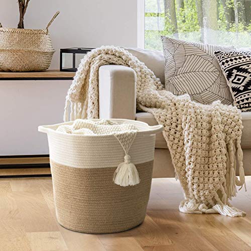Goodpick Boho Jute Rope Storage Basket with Handles (Set of 2)