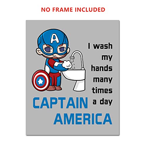 paintlig Superhero Wall Decor - Unframed Boy's Bathroom Decor, 8X10 inch Motivational Wall Decor, Set of 4 Marvel Wall Decor Art Prints for Kids Bathroom