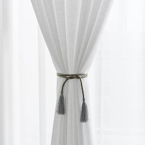 Melodieux White Semi Sheer Curtains 108 Inches Long for Living Room, Bedroom Extra Long Linen Look Rustic Grommet Voile Drapes, 52 by 108 Inch (2 Panels)