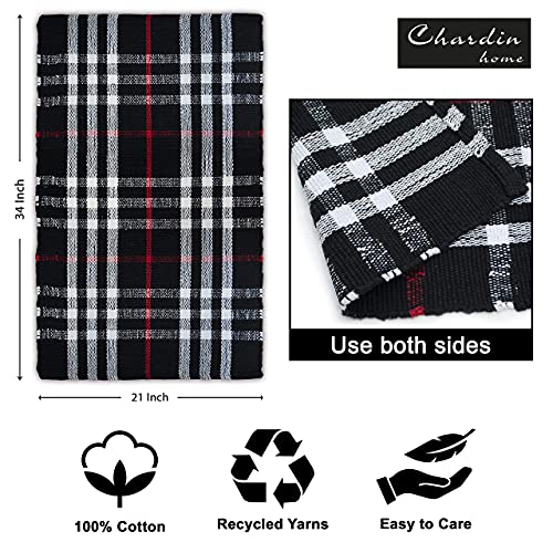 CHARDIN HOME Black & White Plaid Farmhouse Throw Rug | 21x34 Recycled Cotton Area Rug Perfect for Bathroom Kitchen Doormat entryway and More | Machine Washable, Reversible