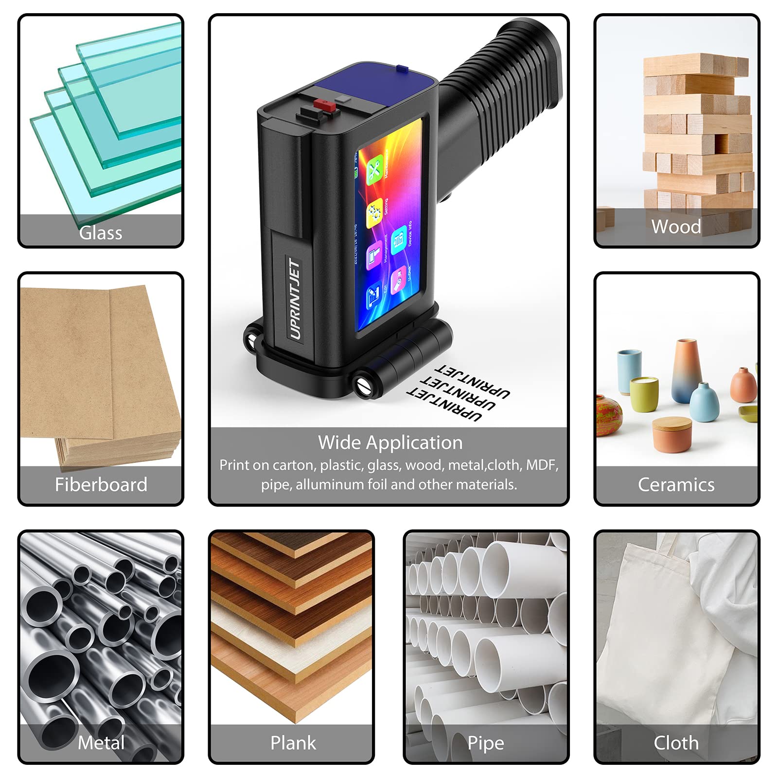 UPRINTJET Handheld Inkjet Printer BT-HH6105B2 with Photoelectric Sensor Inkjet Coder Quick-Drying Ink for Barcode QRcode Batch Number Logo Date Label Marker Handheld Printer for Almost Any Surface