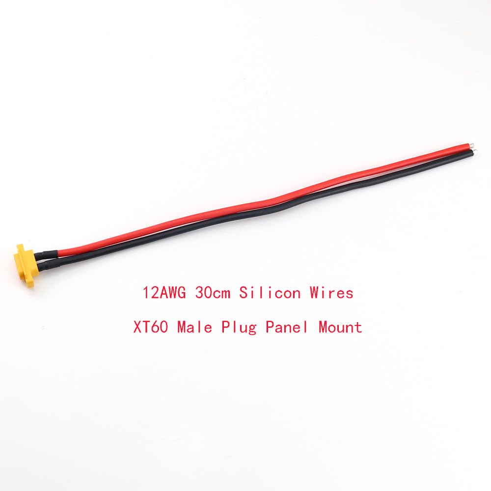 2PCS Amass XT60E-M Male plug battery connectors Mountable Pigtail Cable with 12awg 30cm Silicon Wires XT60 Panel Mount Connector for RC FPV Drone