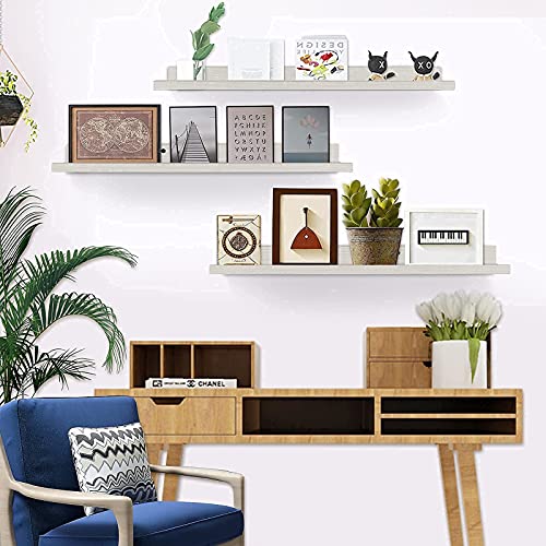 Calenzana Wall Mounted Floating Shelves, 3 Pack 47 inch and 3 Pack 16 inch Photo Picture Ledge Shelf for Living Room Bathroom Bedroom Kitchen Office, Creamy White