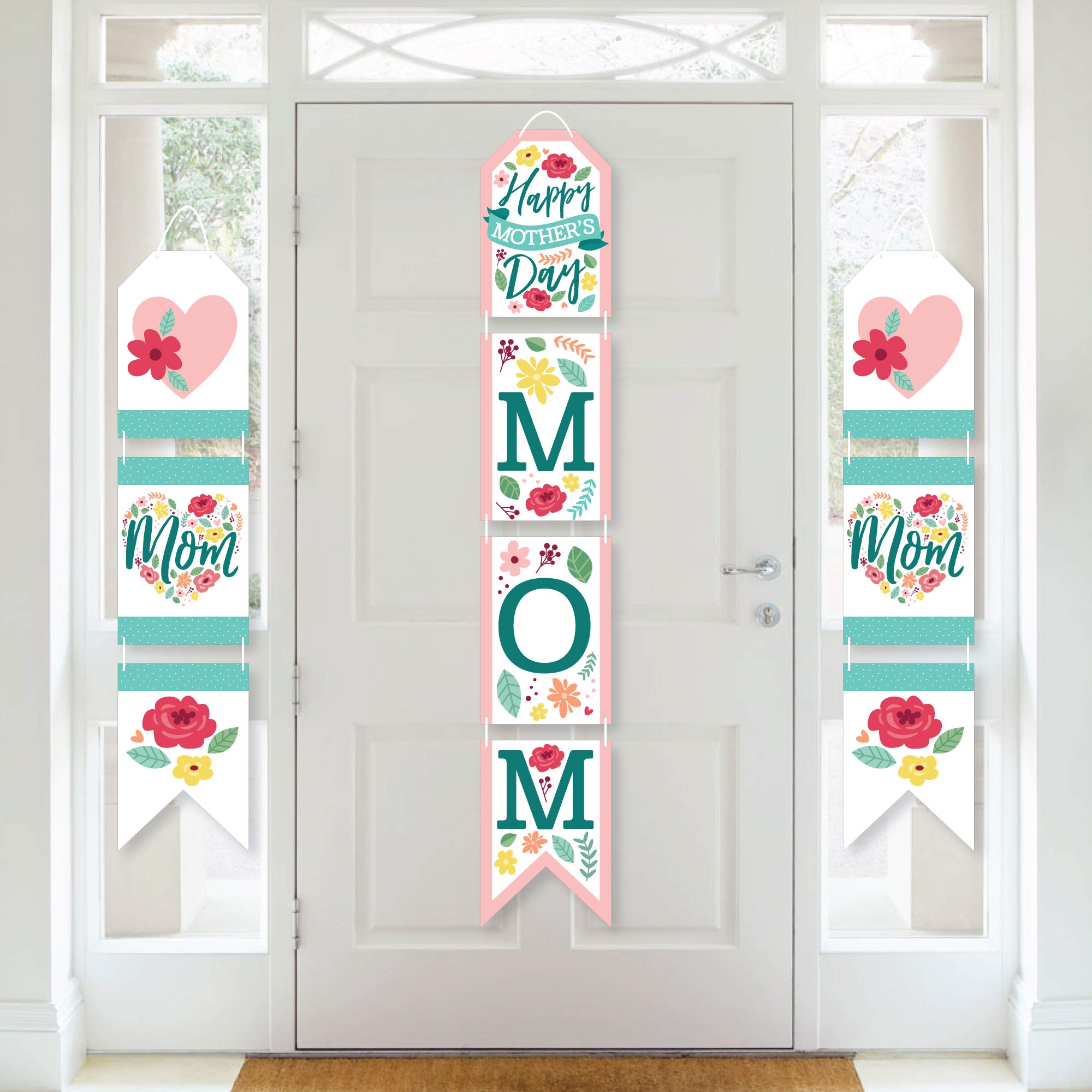 Big Dot of Happiness Colorful Floral Happy Mother's Day - Hanging Vertical Paper Door Banners - We Love Mom Party Wall Decoration Kit - Indoor Door Decor