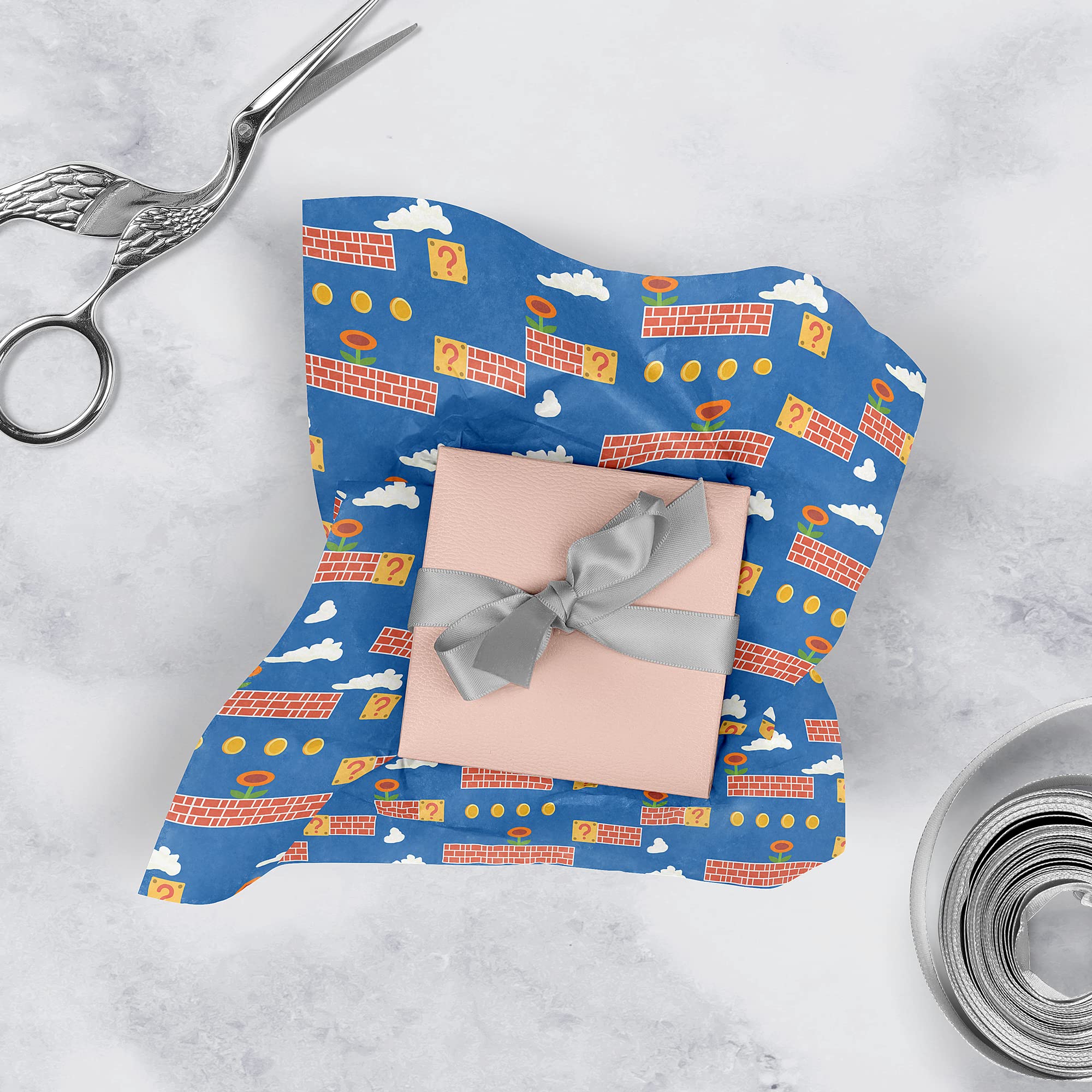 Reversible Gift Wrapping Paper-Rolled 5 Sheets-Game-Includes Ribbon and Double-sided Tape-Unique Design for Anniversary Birthdays Valentine's Day Party Christmas Holiday Present(33"" X 17.5"" each sheet)