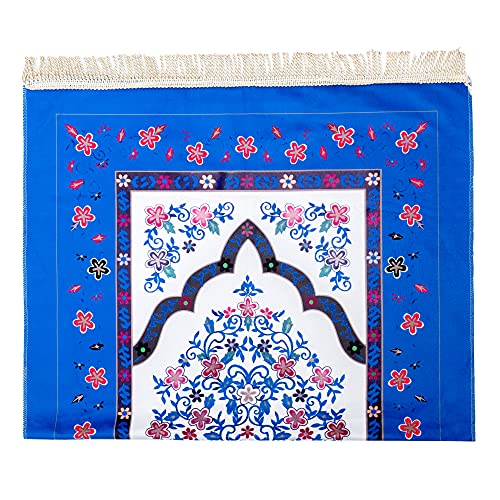 Luxury Velvet Prayer mat Islam Prayer Rug for Women Men Kids mats Muslim Blue Purple Islamic Rug Ramadan Gift eid salat janamaz sajjadah with Beads and Compass, 27.3x43 inch