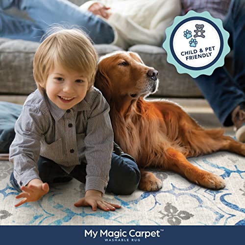 My Magic Carpet Washable Rug - Non-Slip, Stain Resistant, Waterproof, Foldable - 1 Piece Accent Living Room & Bedroom Area Rug - Pet & Kid Friendly (Kenya Beige, 2.5X7 ft)