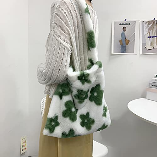 Fluffy Tote Bag Y2K Long Strap Furry Tote Bag Large Cute Plush Bag Women Fluffy Purse for Autumn and Winter