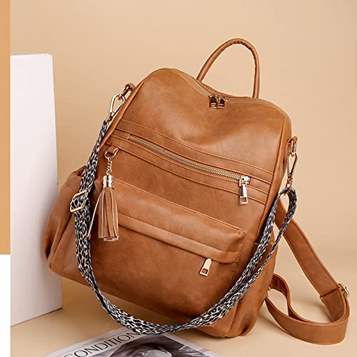 Backpack Purse for Women with Wide Leopard Shoulder Strap Convertible Women Fashion Daypack, Brown