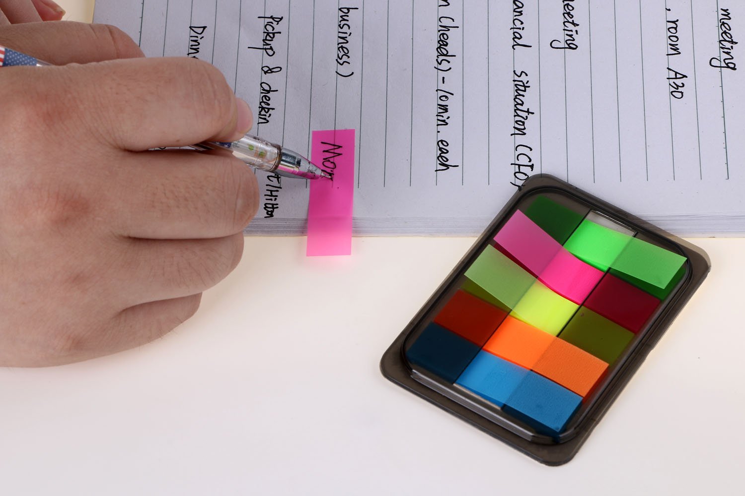 Mini Skater 2 Sheets Cute Neon Index Tabs Label Memo Paper Sticky Note for Page Marker, 5 Colors, 200PCS