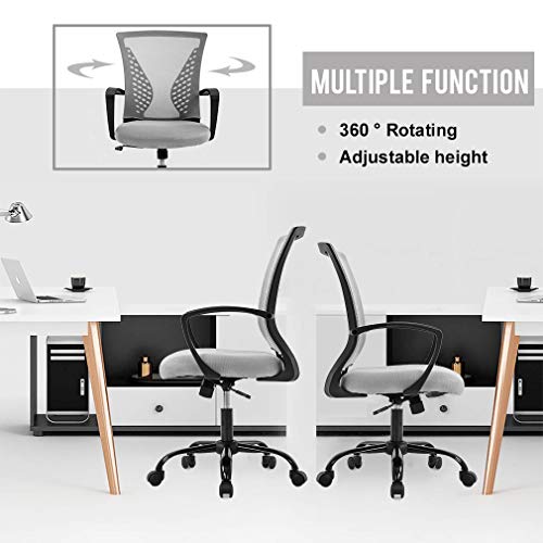 Office Chair Ergonomic Desk Chair Mesh Computer Chair with Lumbar Support Armrest Mid Back Rolling Swivel Task Adjustable Chair for Women Adults, Grey