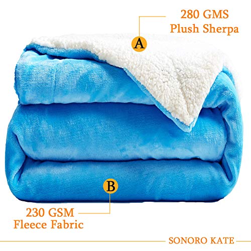 SONORO KATE Sherpa Fleece Blanket Queen Size - Luxurious Double Reversible Super Soft Thick Fuzzy Plush,Warm Cozy Fluffy Couch Throw Velvet Queen Blanket for Bed(90"x90")