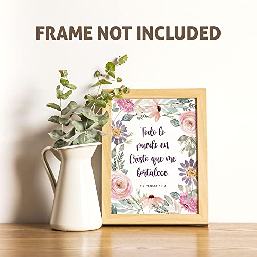 Filipenses 4:13 Wall Art En Espanol - Todo Lo Puedo En Cristo Que Me Fortalece - Floral Christian Decor In Spanish - 8x10 - Unframed