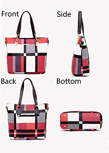 GJGJTER Women Synthetic PU Leather Tote Satchel Crossbody One-shoulder Portable Messenger Bag 6pcs Set Top-Handle Handbags-Black