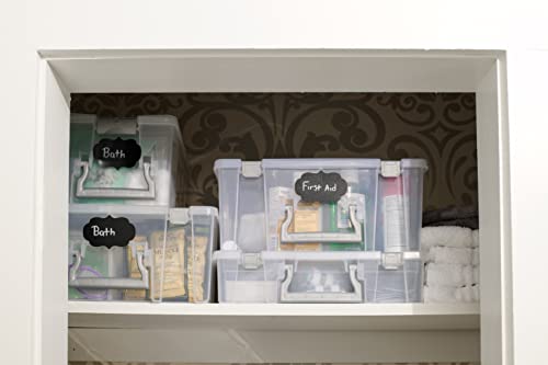 AB Designs 6990ABD Super Satchel Double Deep with Removable Dividers, Stackable Home Storage Organization Container, Clear with Sliver Latches and Handle