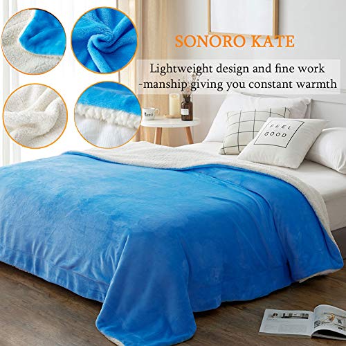 SONORO KATE Sherpa Fleece Blanket Queen Size - Luxurious Double Reversible Super Soft Thick Fuzzy Plush,Warm Cozy Fluffy Couch Throw Velvet Queen Blanket for Bed(90"x90")