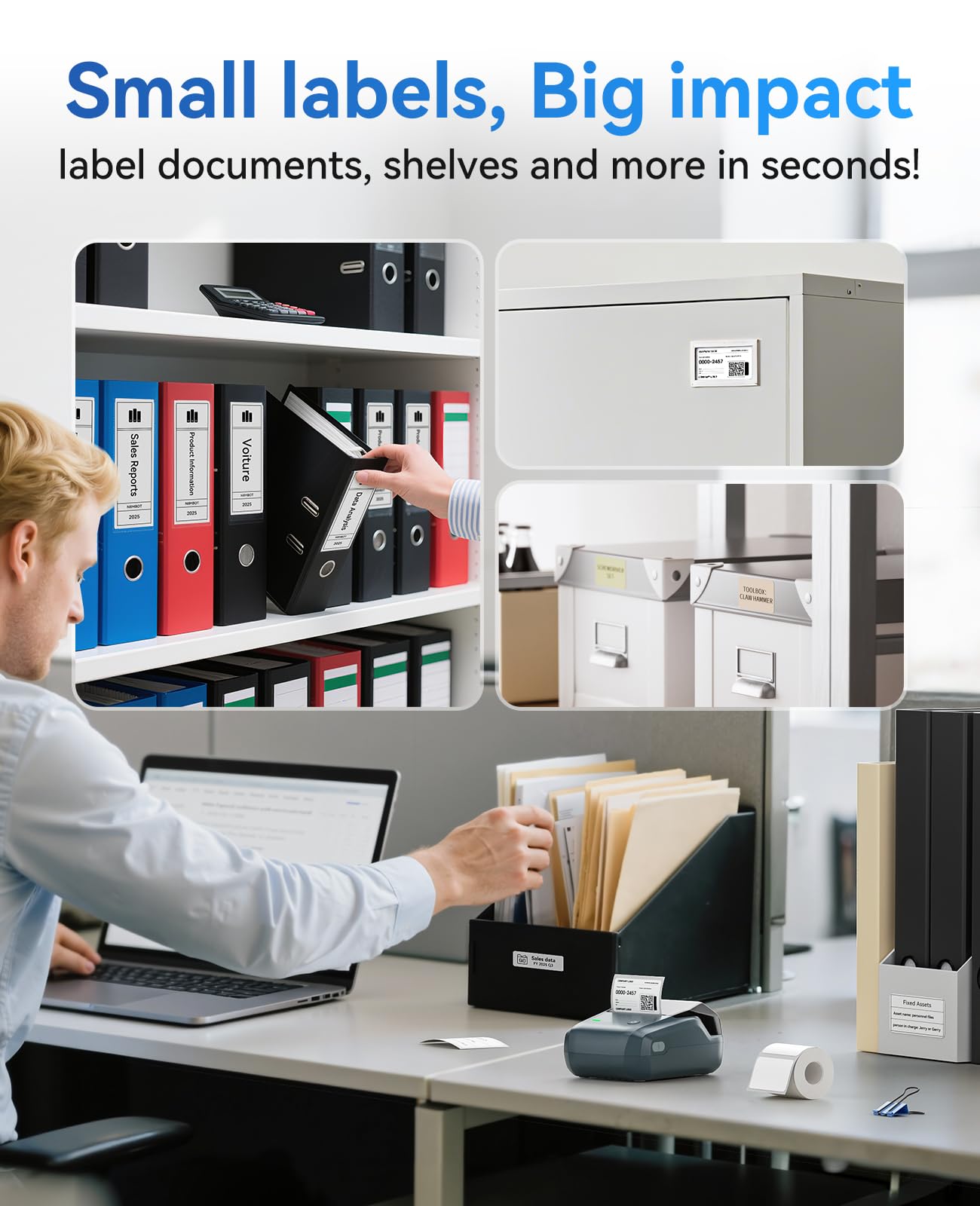 NIIMBOT B1 Label Makers, 2 Inch Bluetooth Label Maker with Auto Identification, Portable Label Printer Easy to Use for Office, Home, Business (with 1.96x1.18 inch Label Tape)