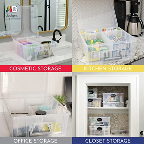 AB Designs 6990ABD Super Satchel Double Deep with Removable Dividers, Stackable Home Storage Organization Container, Clear with Sliver Latches and Handle