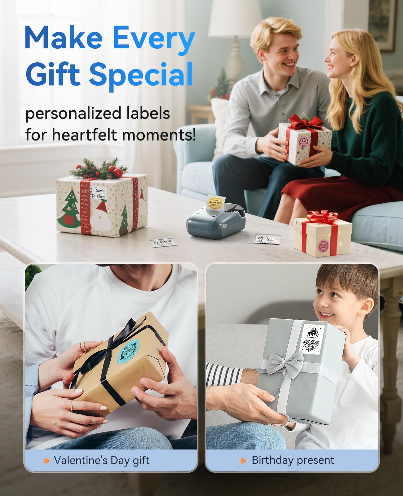 NIIMBOT B1 Label Makers, 2 Inch Bluetooth Label Maker with Auto Identification, Portable Label Printer Easy to Use for Office, Home, Business (with 1.96x1.18 inch Label Tape)