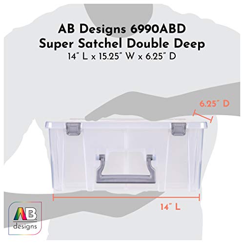 AB Designs 6990ABD Super Satchel Double Deep with Removable Dividers, Stackable Home Storage Organization Container, Clear with Sliver Latches and Handle
