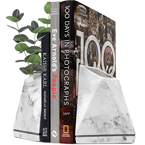 BDECOR Marble Style Bookends Decorative, Unique Decorative Bookends for Heavy Books, Book Ends Perfect for Shelves, Kitchen Cookbooks Storage