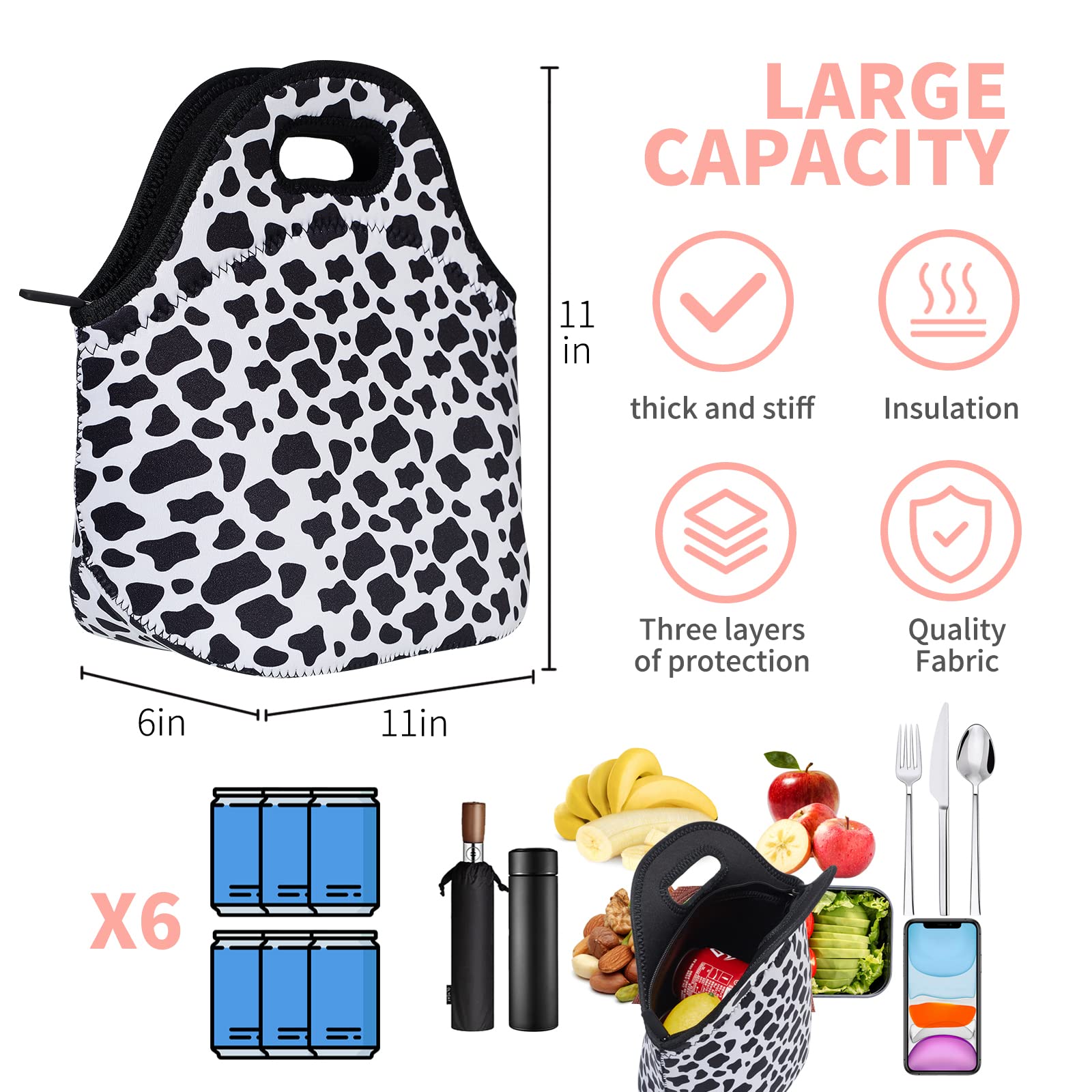 goiealeaes Neoprene Lunch Bag, Thick Insulated Lunch Box - Durable & Waterproof Lunch Tote With Zipper For Outdoor Travel Work School,Men,Women,Office……