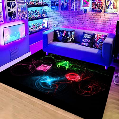 LUCKY&DONG Game Video Gaming Pattern Black Area Rugs, Bedroom Livingroom Sitting-Room Rug, Floor Pad Rugs Standing Mat, Children Play Rug Carpet Spa Bathroom Mats, Throw, 39x60inches( 100x150cm)
