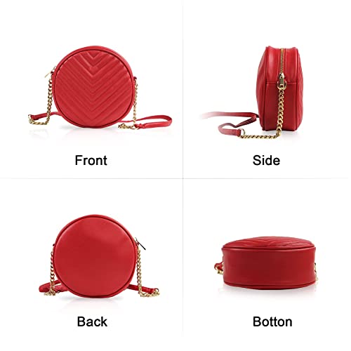RCFJ b y K L A N D Round Crossbody Bag for Women,PU Leather Shoulder Bag with Metal Chain Strap, Cellphone Purses with Zipper