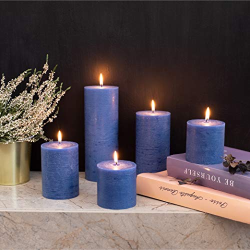 CANDWAX 3x4 Pillar Candles Set of 3 - Decorative Rustic Candles Unscented and No Drip Candles - Ideal as Wedding Candles or Large Candles for Home Interior - Dark Blue Candles