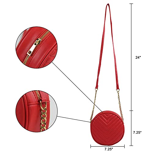 RCFJ b y K L A N D Round Crossbody Bag for Women,PU Leather Shoulder Bag with Metal Chain Strap, Cellphone Purses with Zipper