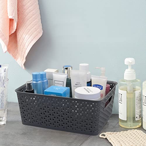 Neadas Plastic Woven Storage Basket, Plastic Weave Storage Bin, 4 Packs
