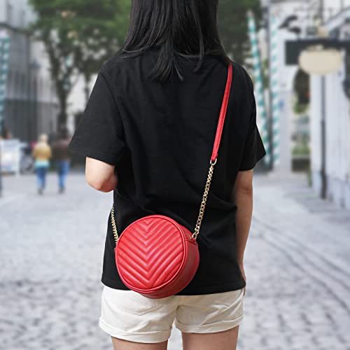 RCFJ b y K L A N D Round Crossbody Bag for Women,PU Leather Shoulder Bag with Metal Chain Strap, Cellphone Purses with Zipper