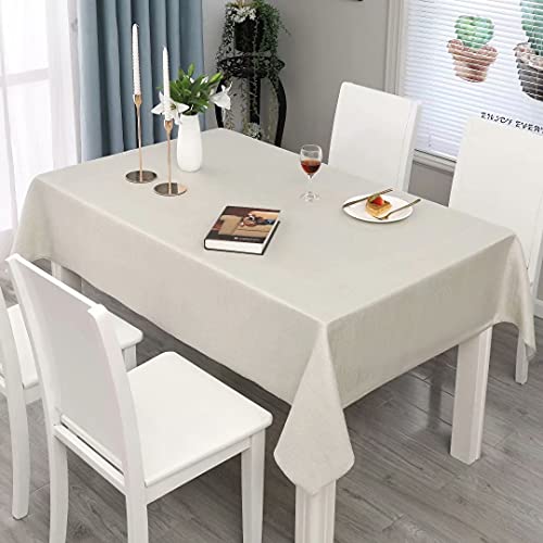 MikiUp Faux Linen Rectangle Tablecloth - Waterproof and Washable Slubby Textured Weaves Table Cloth, Indoor & Outdoor Table Cover for Kitchen Party and Banquets, Beige 58 x 84 Inch