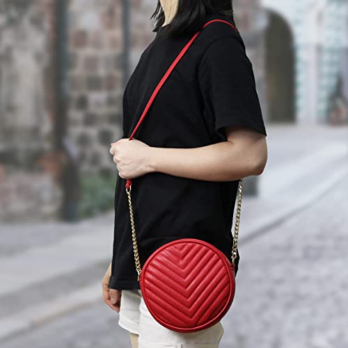 RCFJ b y K L A N D Round Crossbody Bag for Women,PU Leather Shoulder Bag with Metal Chain Strap, Cellphone Purses with Zipper