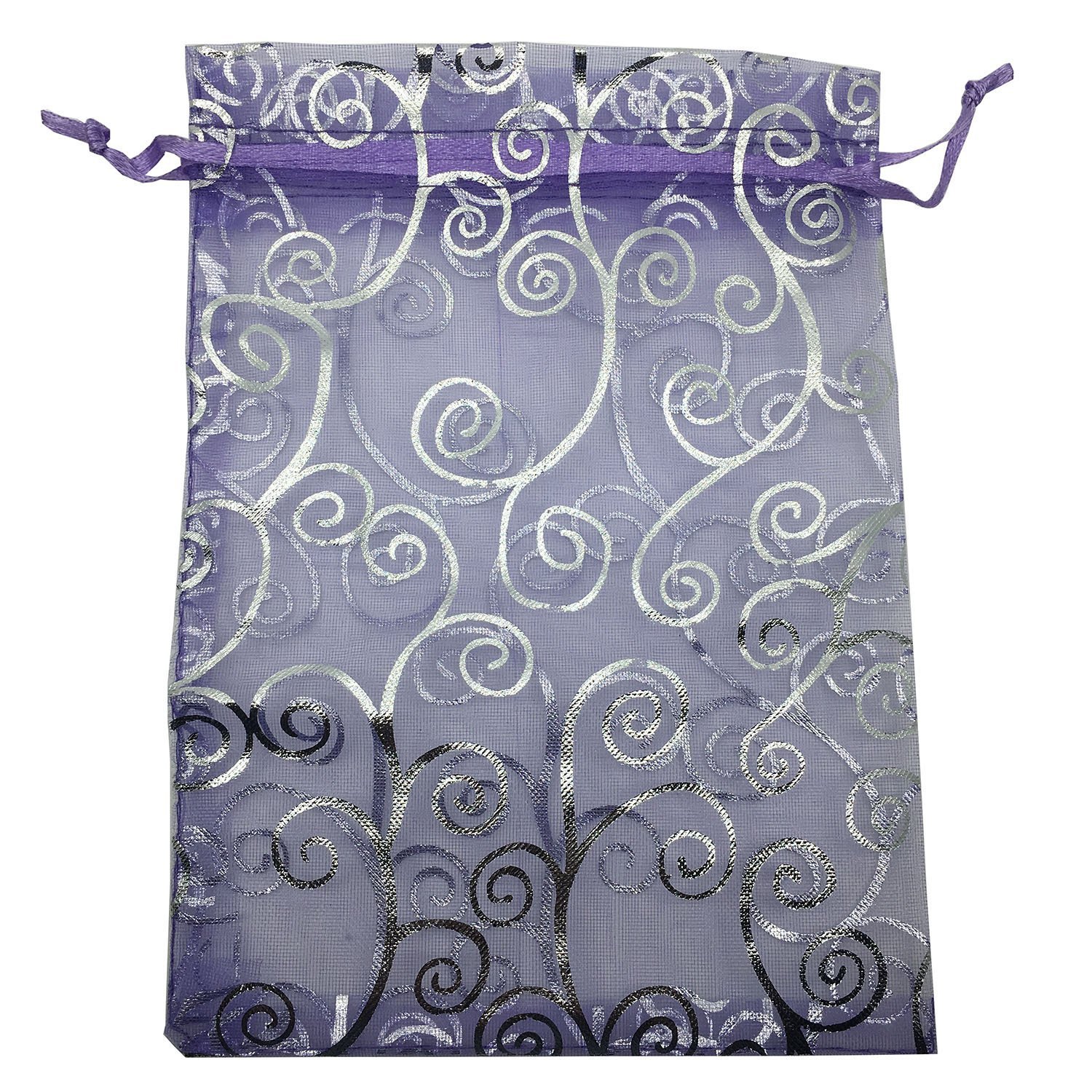100PCS Sheer Organza Bags,4x4.72 Inch Wedding Favor Bags with Drawstring,Candy Jewelry Gift Bags for Party, Jewelry,Bathroom Soaps, Christmas, Makeup Organza Favor Bags (Purple-Rattan Print)