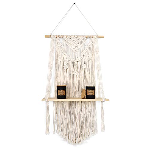 GregCo Handmade Macrame Wall Hanging Shelf - Decorative Floating Bohemian Shelf for Plants, Books and Vases - Woven and Handmade Display Shelving Unit for Homes or Office