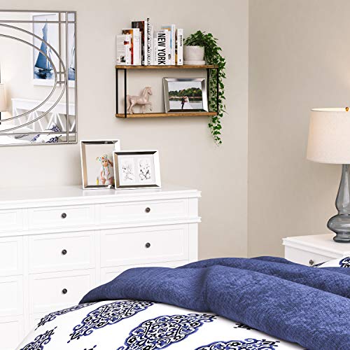 Wallniture Porto 2-Tier Wood Wall Shelf for Bedroom Decor, 24" Floating Bookshelf Unit, Natural Burned