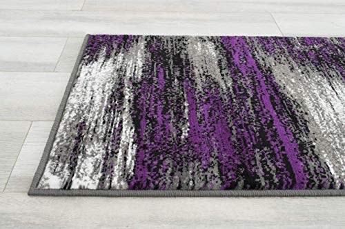 Champion Rugs Modern Rugs for Living Room Abstract Brush Stripes Soft Plush Purple Grey Black Area Rug Rugs Carpet for Office and Kitchen (2β X 7β Runner)