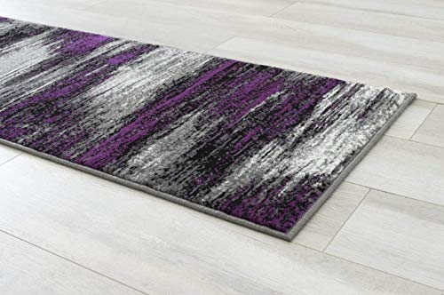 Champion Rugs Modern Rugs for Living Room Abstract Brush Stripes Soft Plush Purple Grey Black Area Rug Rugs Carpet for Office and Kitchen (2β X 7β Runner)