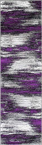Champion Rugs Modern Rugs for Living Room Abstract Brush Stripes Soft Plush Purple Grey Black Area Rug Rugs Carpet for Office and Kitchen (2β X 7β Runner)