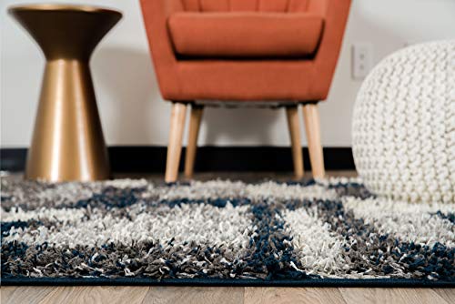 Rugshop Distressed Modern Boxes Plush Shag Area Rug 7'10" x 10' Navy