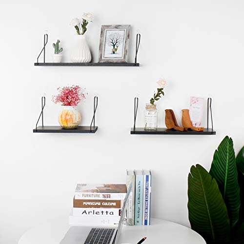 Floating Shelves Decorative Shelves Wooden Wall Mounted Shelf for Bedroom Living Room Kitchen and Office (Black,19.7 in)