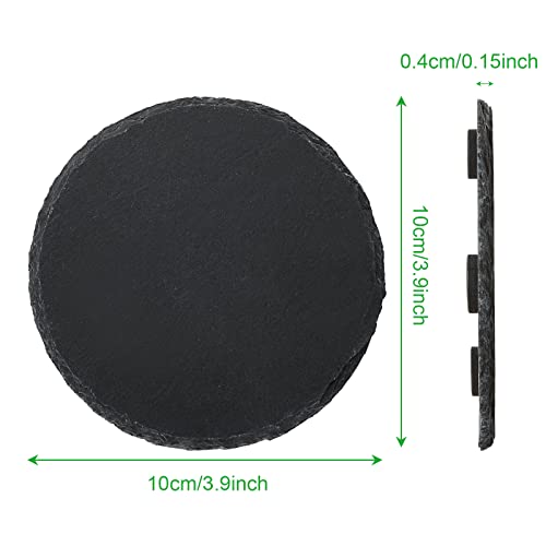 12 Pcs 4 Inch Round Slate Coasters, Drink Coasters, Handmade Rustic Stone Rock Coasters with Anti-Scratch Bottom for Cups Mugs Bar Kitchen Home Decor DIY Project, Natural Edge, Black