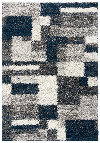 Rugshop Distressed Modern Boxes Plush Shag Area Rug 7'10" x 10' Navy