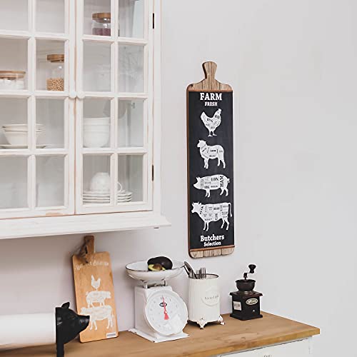 NIKKY HOME Farmhouse Wall Decor Farm Fresh Butcher Shop Meat Cuts Prints Butchers Selection Chart Guide Diagram Beef Pork Chicken Cuts Restaurant Plaque Sign
