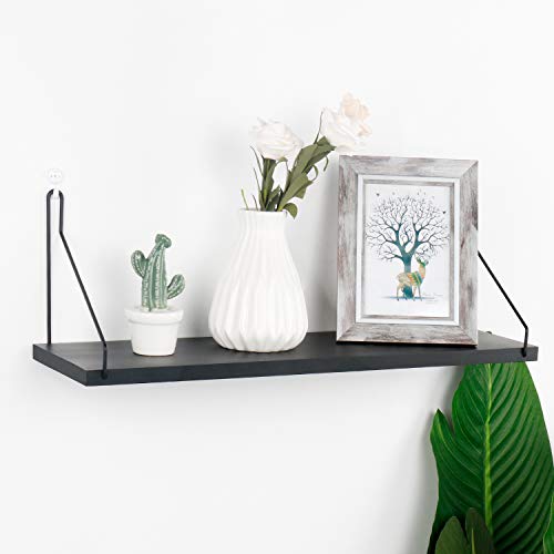 Floating Shelves Decorative Shelves Wooden Wall Mounted Shelf for Bedroom Living Room Kitchen and Office (Black,19.7 in)